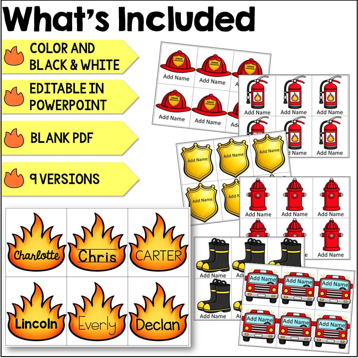 Editable Firefighter Name Tags - Fire Safety Week Printable Badges ...