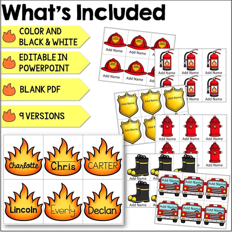 Editable Firefighter Name Tags - Fire Safety Week Printable Badges ...
