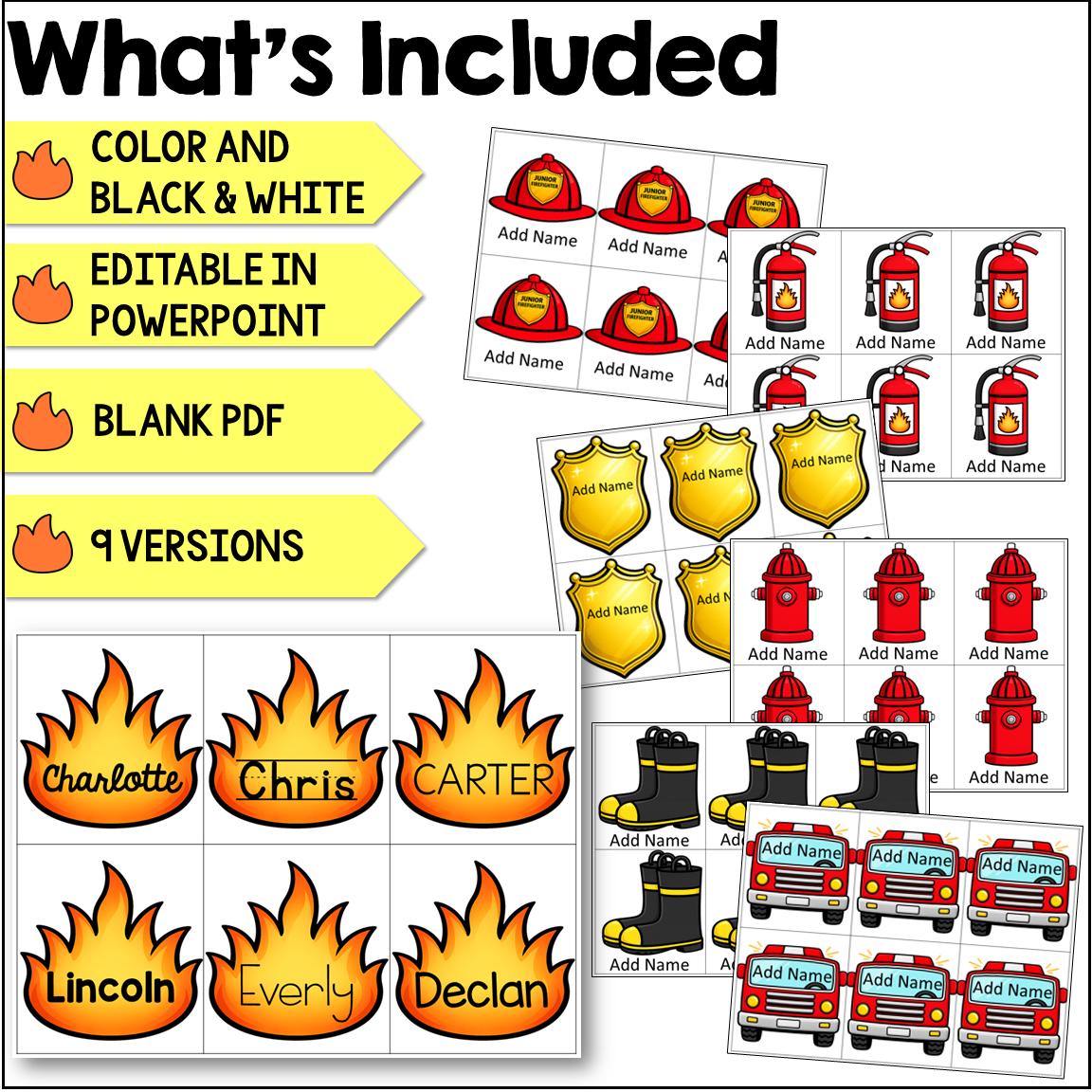Editable Firefighter Name Tags - Fire Safety Week Printable Badges ...