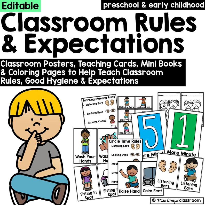 Preschool Classroom Rules Bundle | Posters, Mini Books & Behavior ...