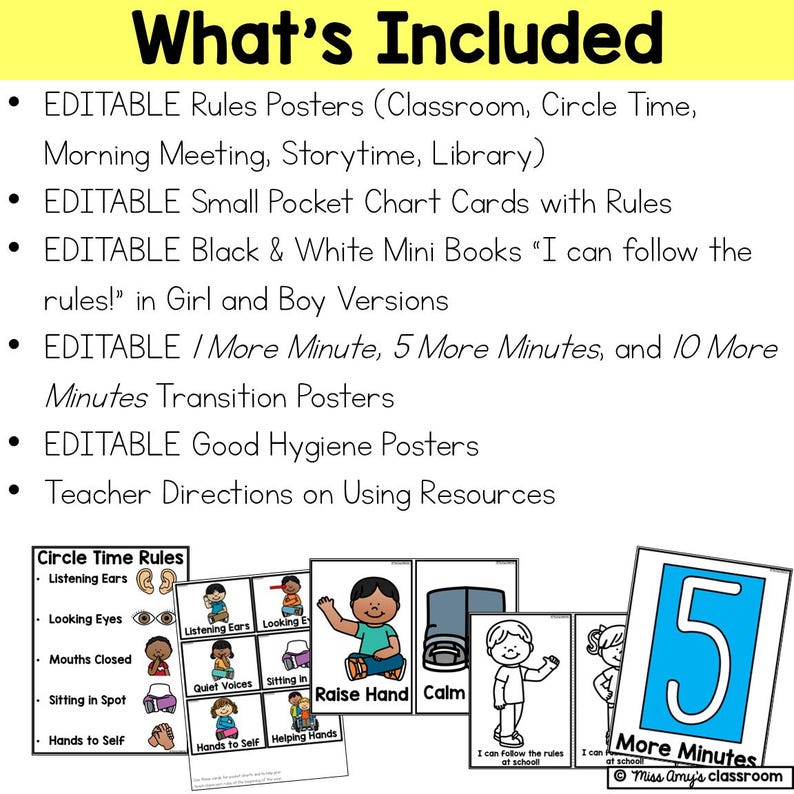 Editable Classroom Rules Posters: Preschool, Kindergarten Visuals (PDF ...