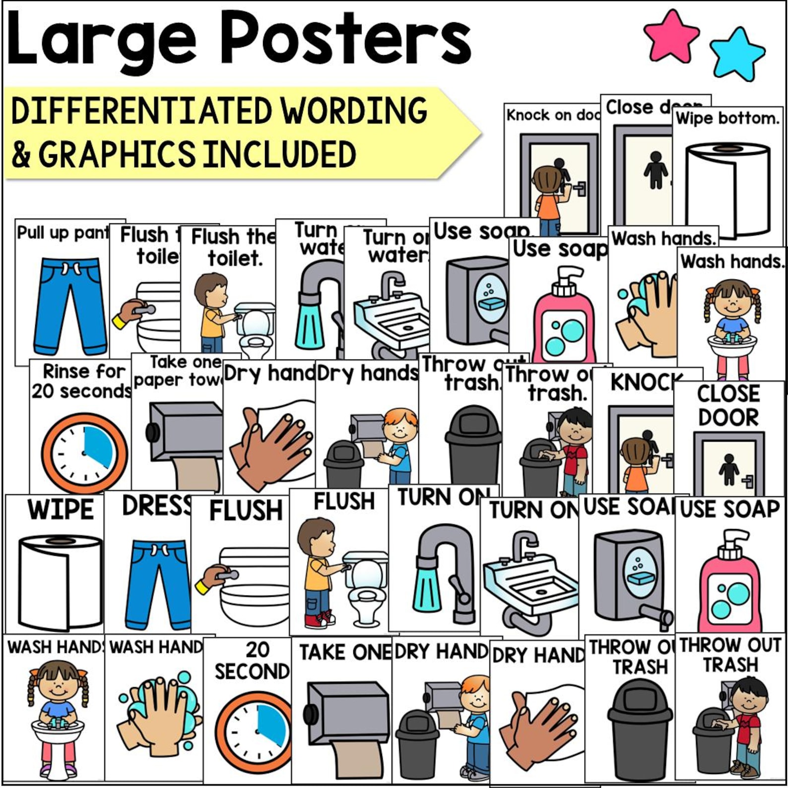 Preschool Bathroom Rules Posters, Pocket Chart, Labels & Mini Books ...