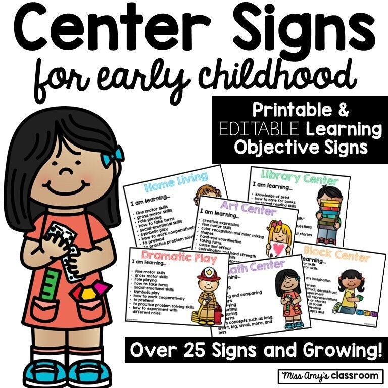 Preschool Center Signs With Learning Objectives editable and Images - Etsy