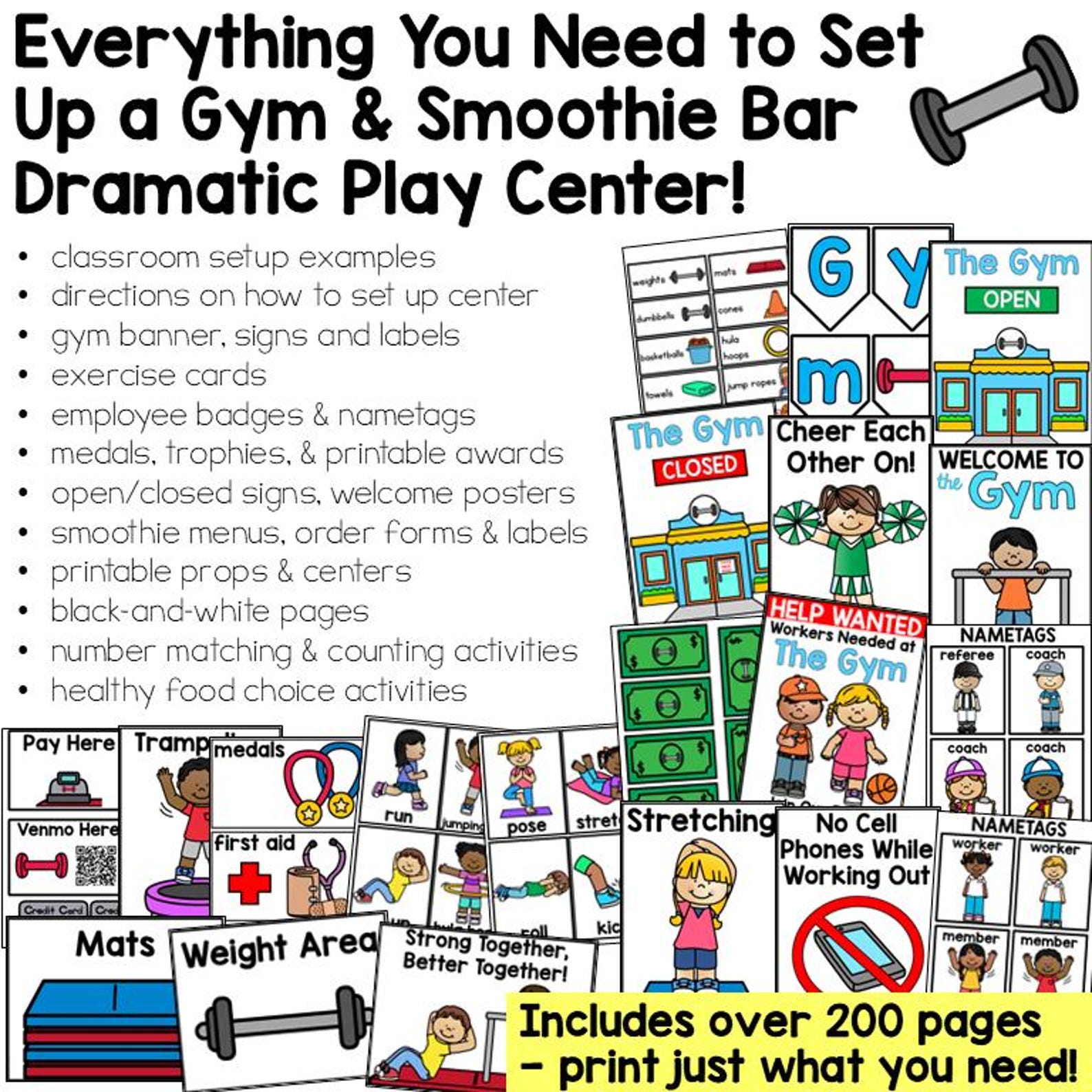 Gym & Smoothie Bar Dramatic Play Printables: Preschool Fitness (digital ...