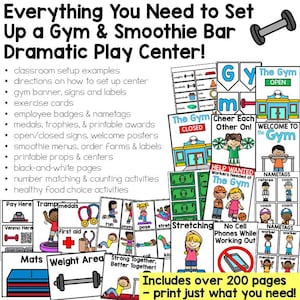 Gym & Smoothie Bar Dramatic Play Printables: Preschool Fitness (digital ...
