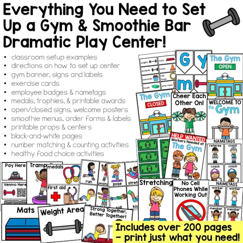 Gym & Smoothie Bar Dramatic Play Printables: Preschool Fitness (digital ...