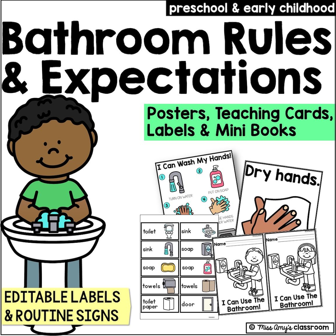 Preschool Bathroom Rules Posters, Pocket Chart, Labels & Mini Books ...