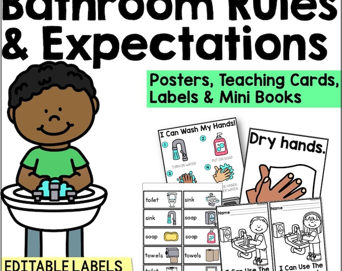 Preschool Bathroom Rules Posters, Pocket Chart, Labels & Mini Books ...
