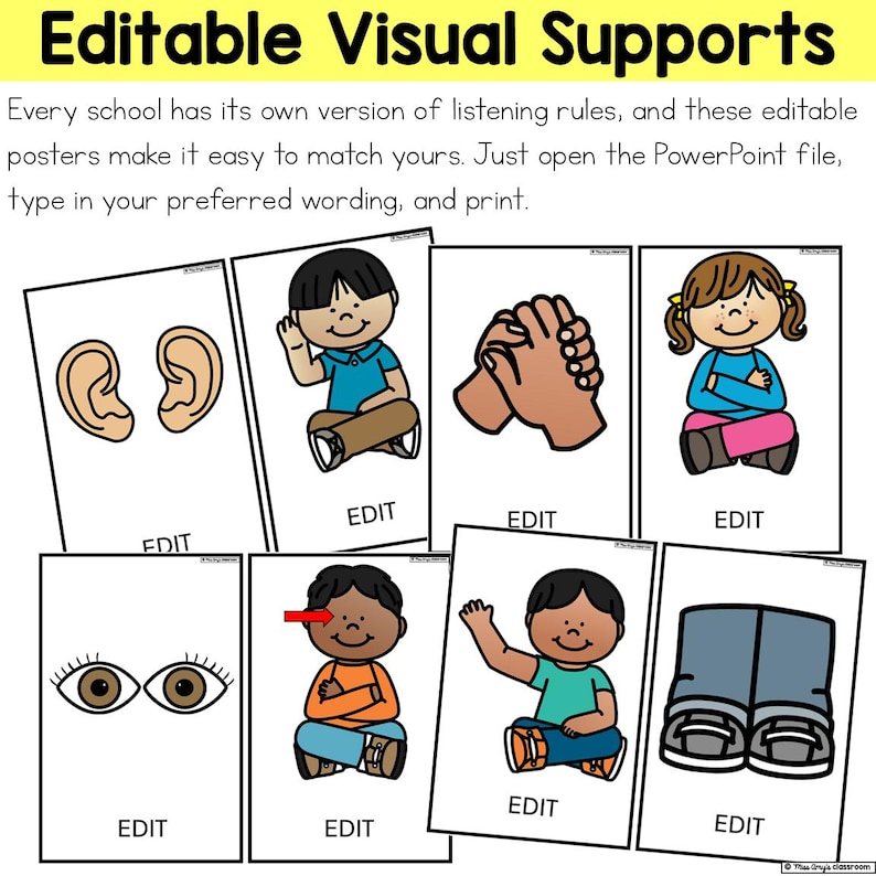 Editable Classroom Rules Posters: Preschool, Kindergarten Visuals (PDF ...