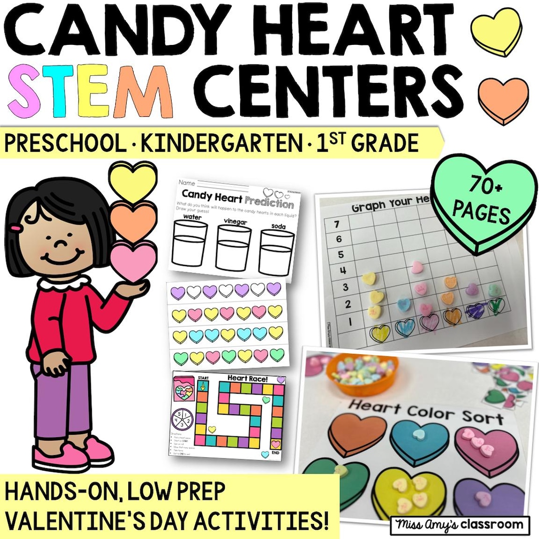 Preschool Valentines Day Candy Heart STEM: Stacking, Patterns, Sorting ...