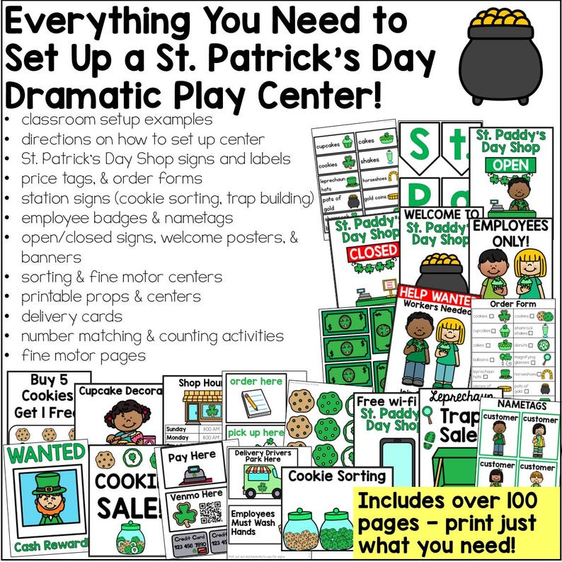 St. Patrick's Day Dramatic Play Shop: Preschool March Pretend Play (PDF ...