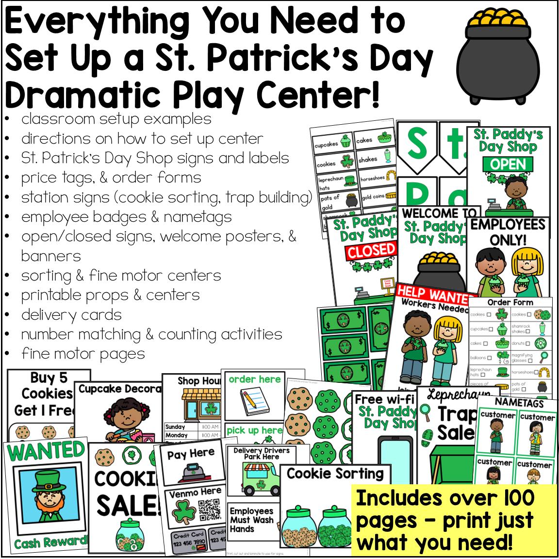 St. Patrick's Day Dramatic Play Shop: Preschool March Pretend Play (PDF ...
