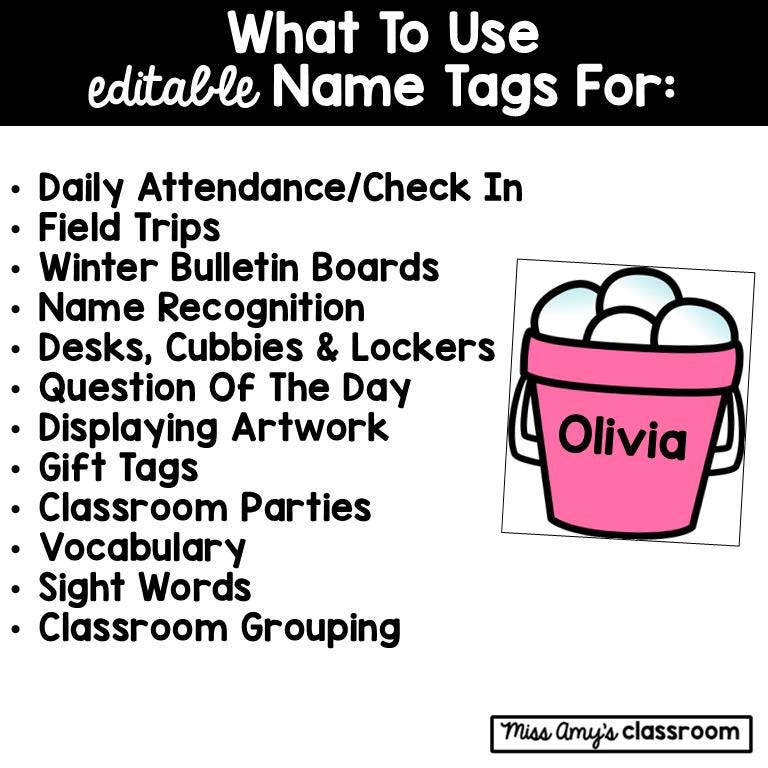 Editable Snow-themed Name Tags | Winter & January Classroom Labels - Etsy