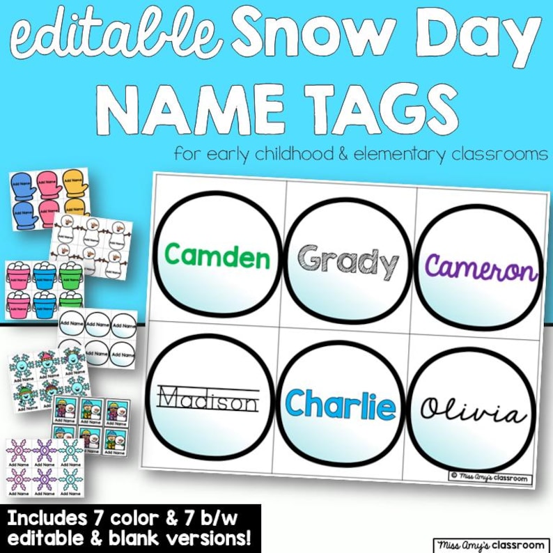 Editable Snow-themed Name Tags | Winter & January Classroom Labels - Etsy