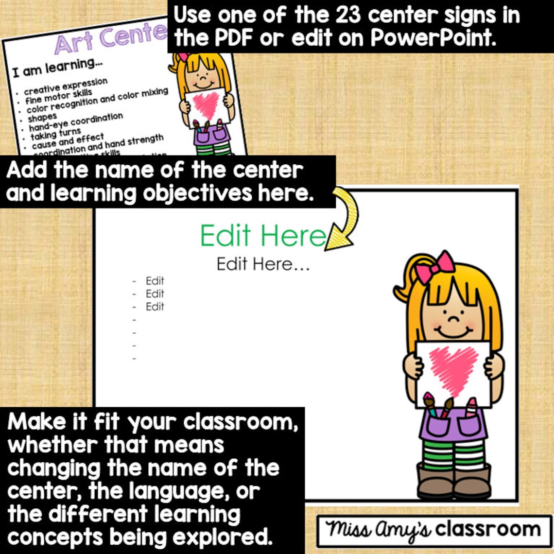 Editable Center Signs With Learning Objectives and Images | Preschool ...