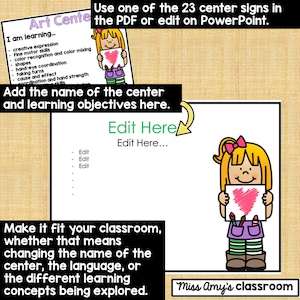Editable Center Signs With Learning Objectives and Images | Preschool ...
