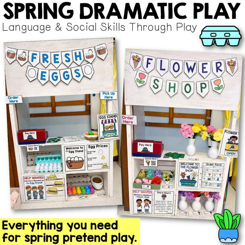 Spring Dramatic Play Centers Bundle - Flower Shop & Egg Stand / Farm ...