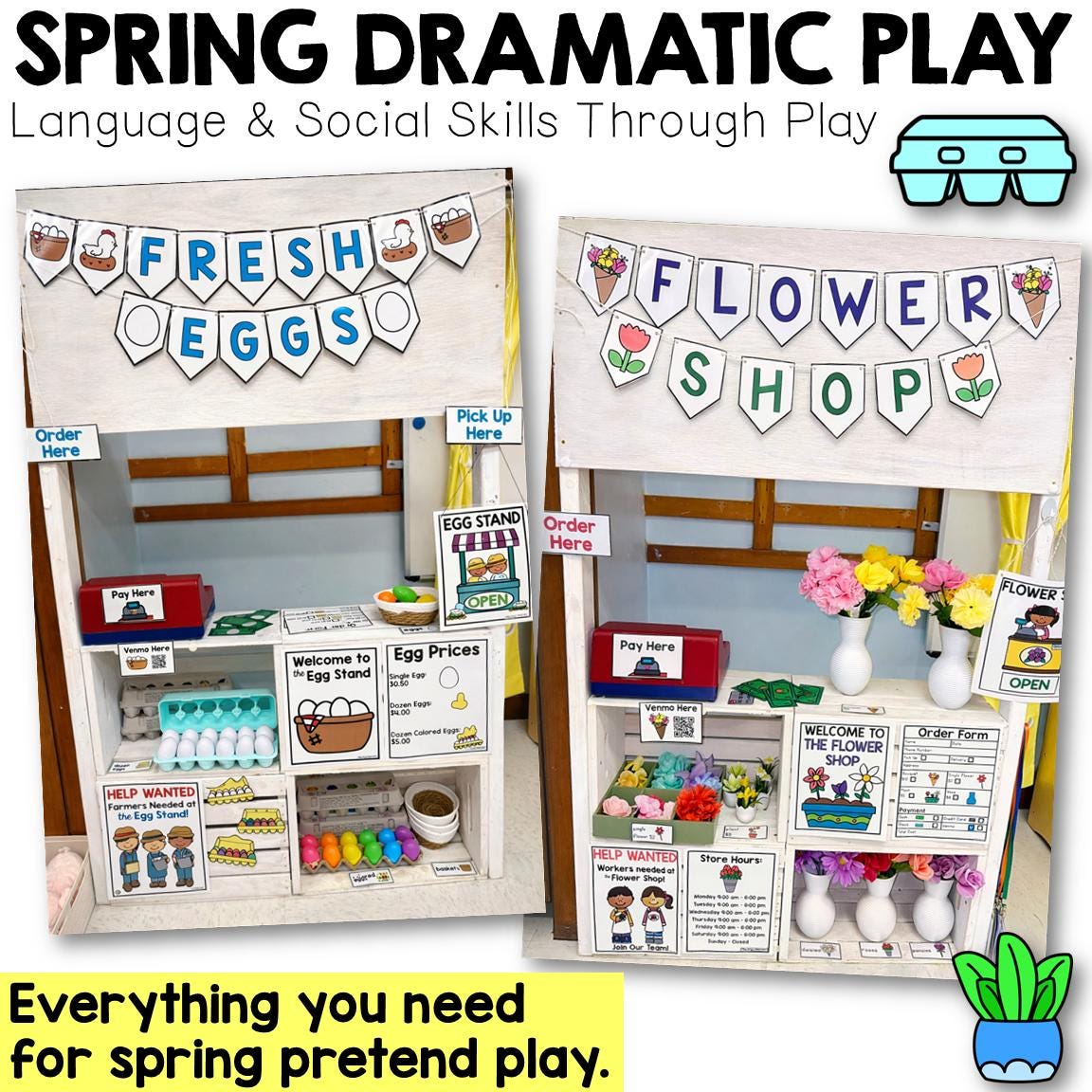 Spring Dramatic Play Centers Bundle - Flower Shop & Egg Stand / Farm ...