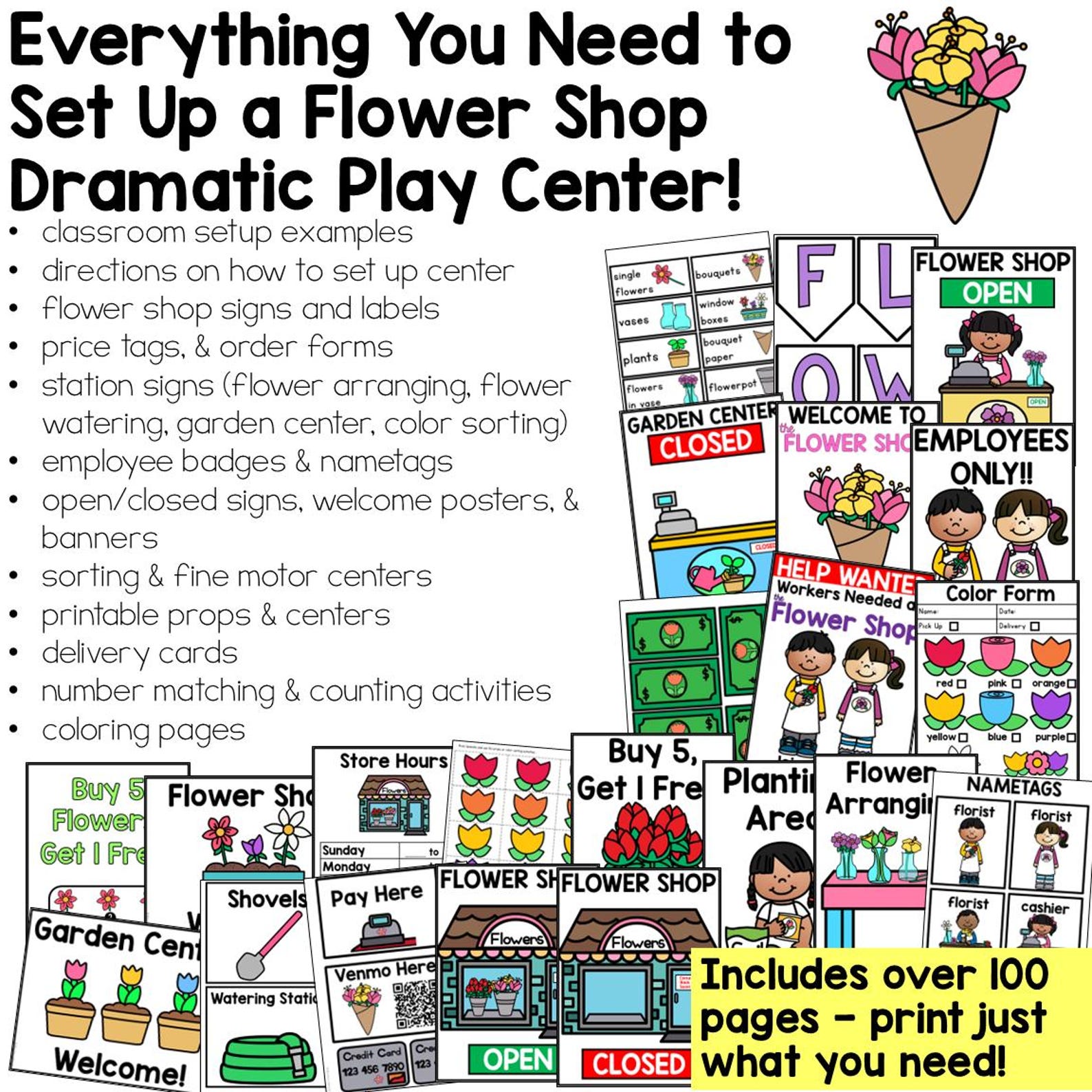 Spring Dramatic Play Centers Bundle - Flower Shop & Egg Stand / Farm ...