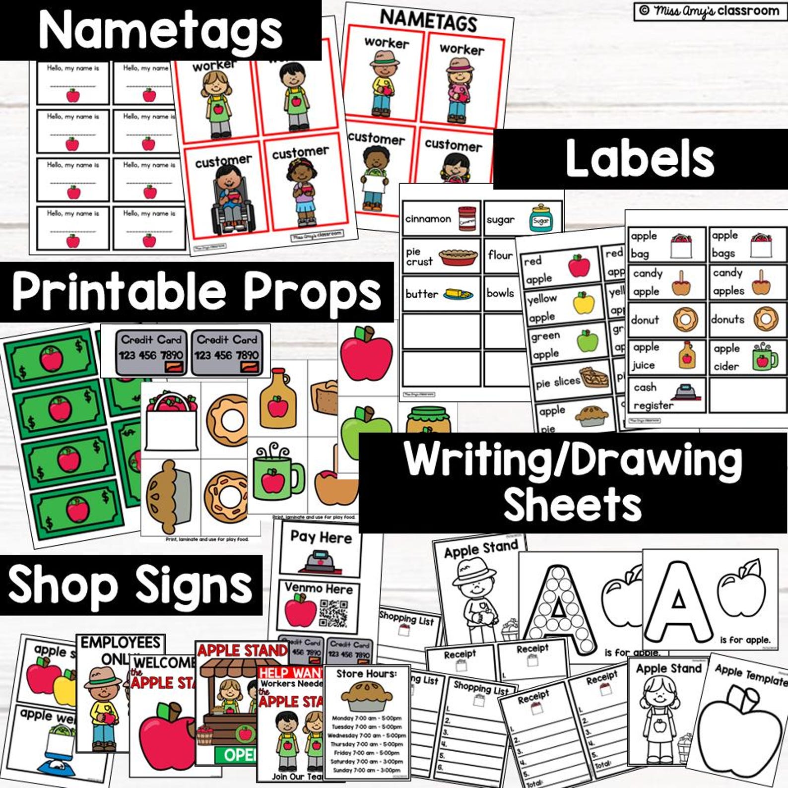 Apple Stand Dramatic Play Printables: Fall Preschool Activity (PDF ...