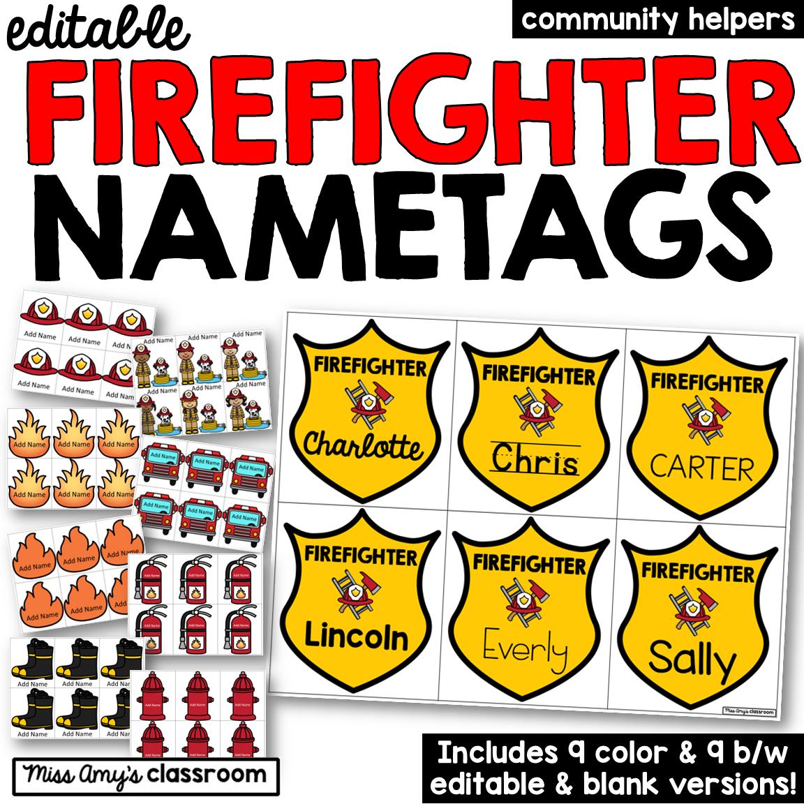 Editable Firefighter Name Tags - Fire Safety Week Printable Badges ...