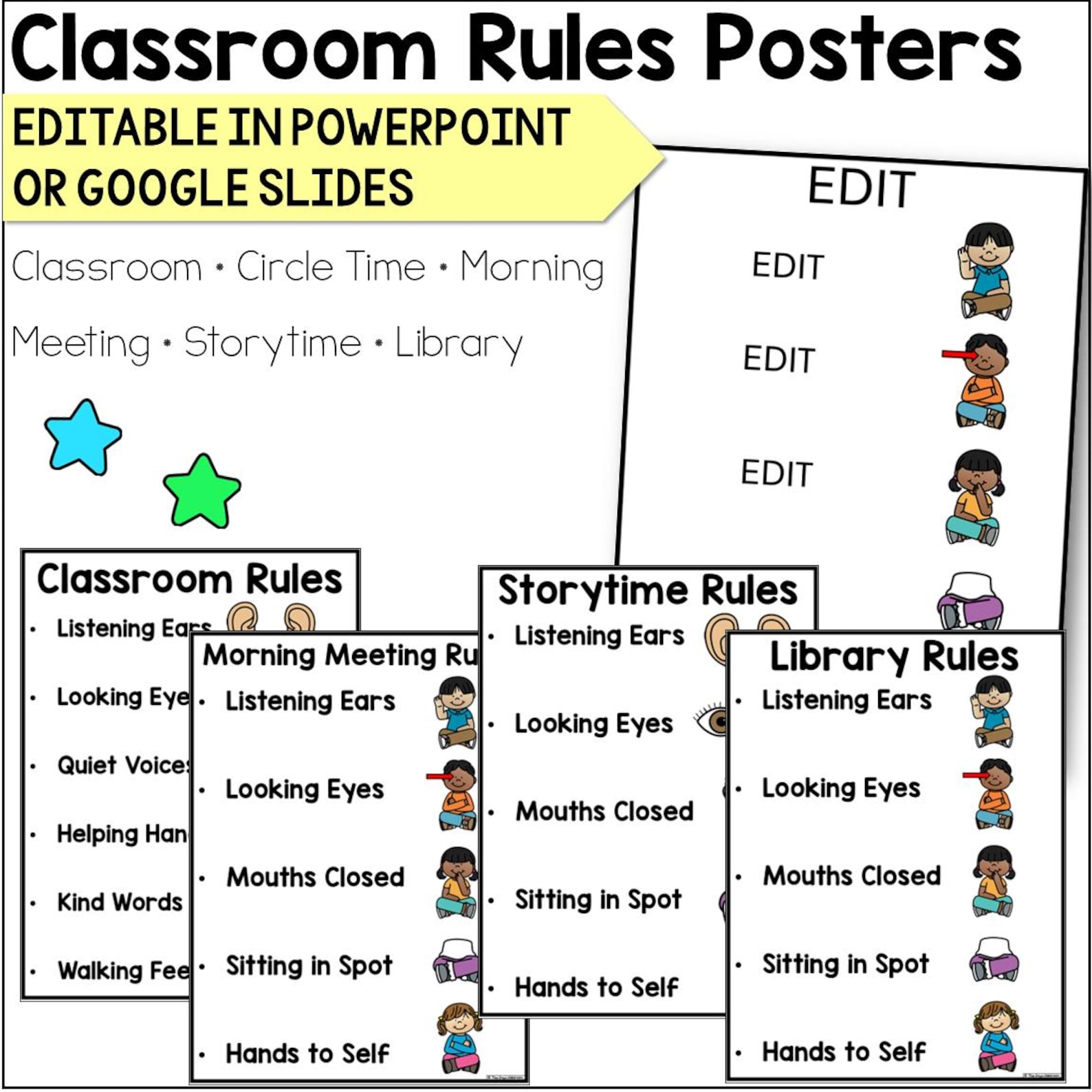 Editable Classroom Rules Posters: Preschool, Kindergarten Visuals (PDF ...