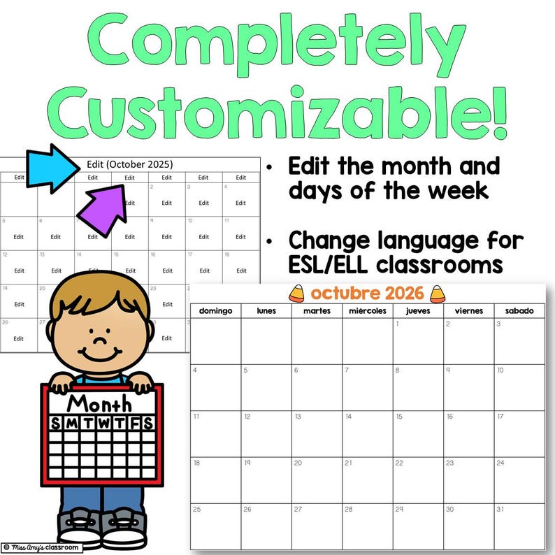 Editable Calendar Templates 2025-2026 - ELL/ESL Friendly, FREE Yearly ...