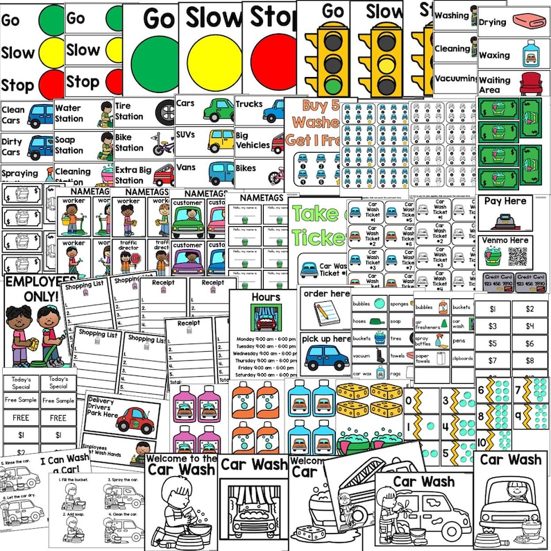 Car Wash Dramatic Play Printables: Pretend Play Props (90+ Pages) - Etsy