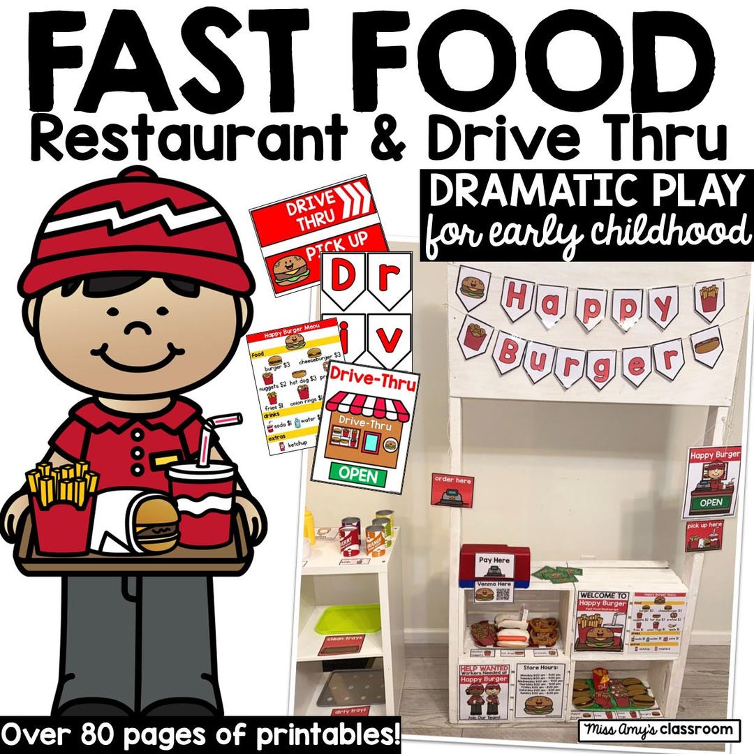 Printable Fast Food Dramatic Play Center for Kids | Pretend Play Drive ...