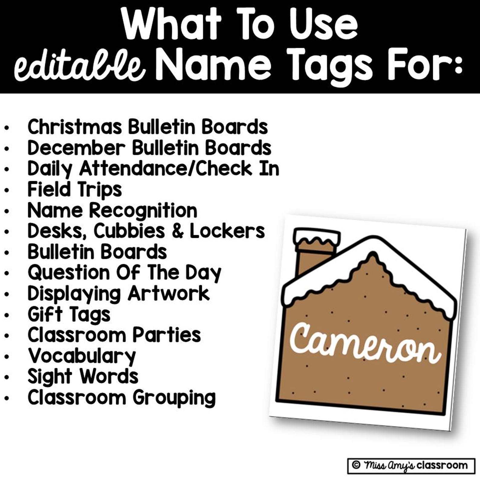 EDITABLE Gingerbread Name Tags for Christmas Tags & Holiday Bulletin ...