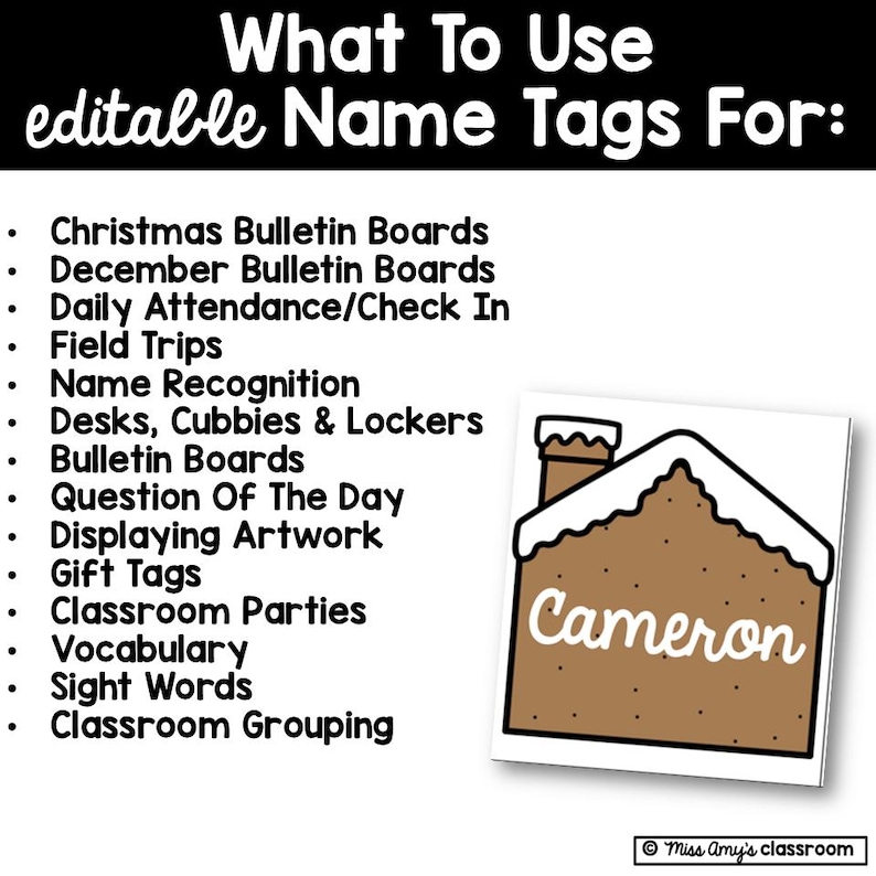 EDITABLE Gingerbread Name Tags for Christmas Tags & Holiday Bulletin ...