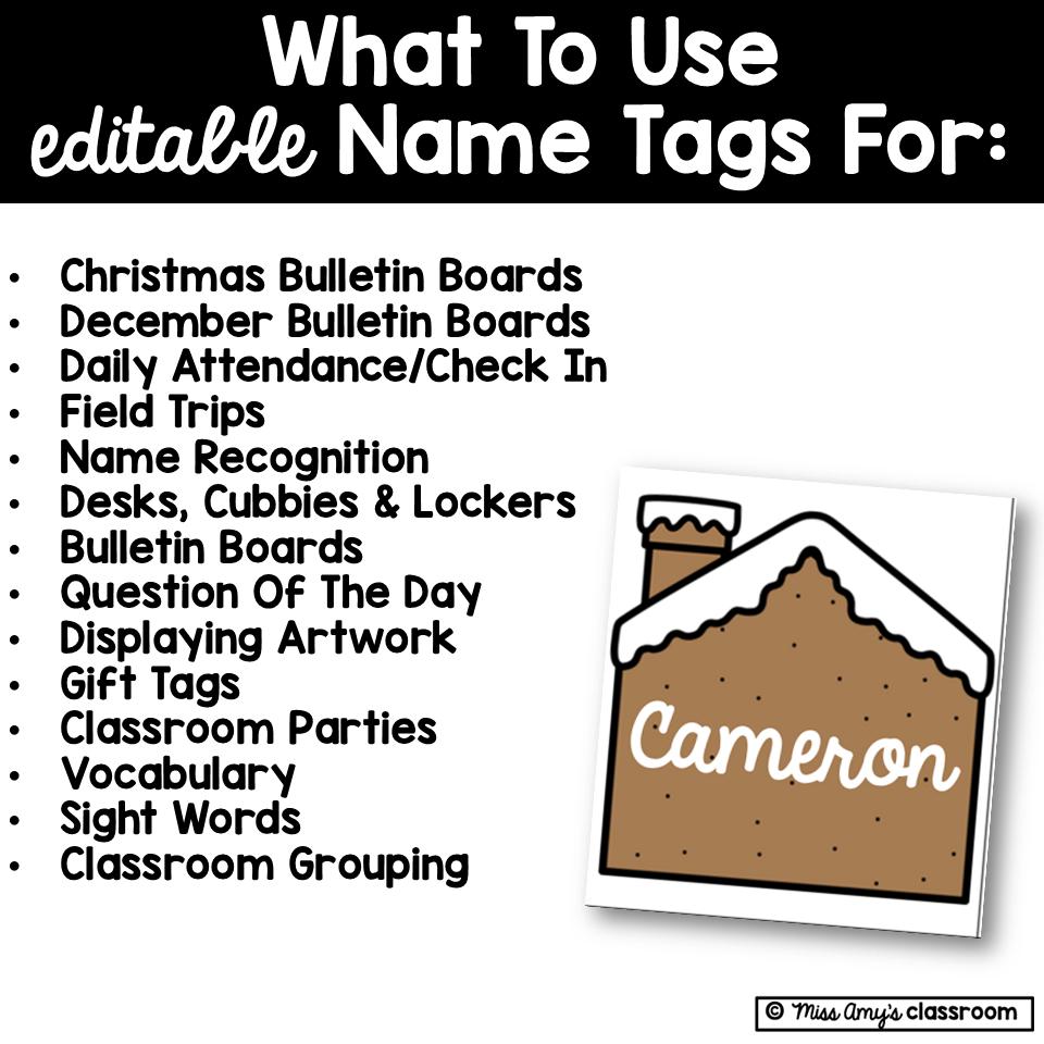 EDITABLE Gingerbread Name Tags for Christmas Tags & Holiday Bulletin ...