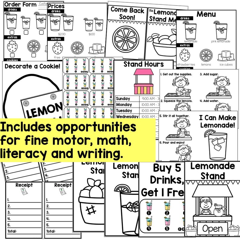 Lemonade Stand Dramatic Play Printables: Summer Pretend Play Center ...