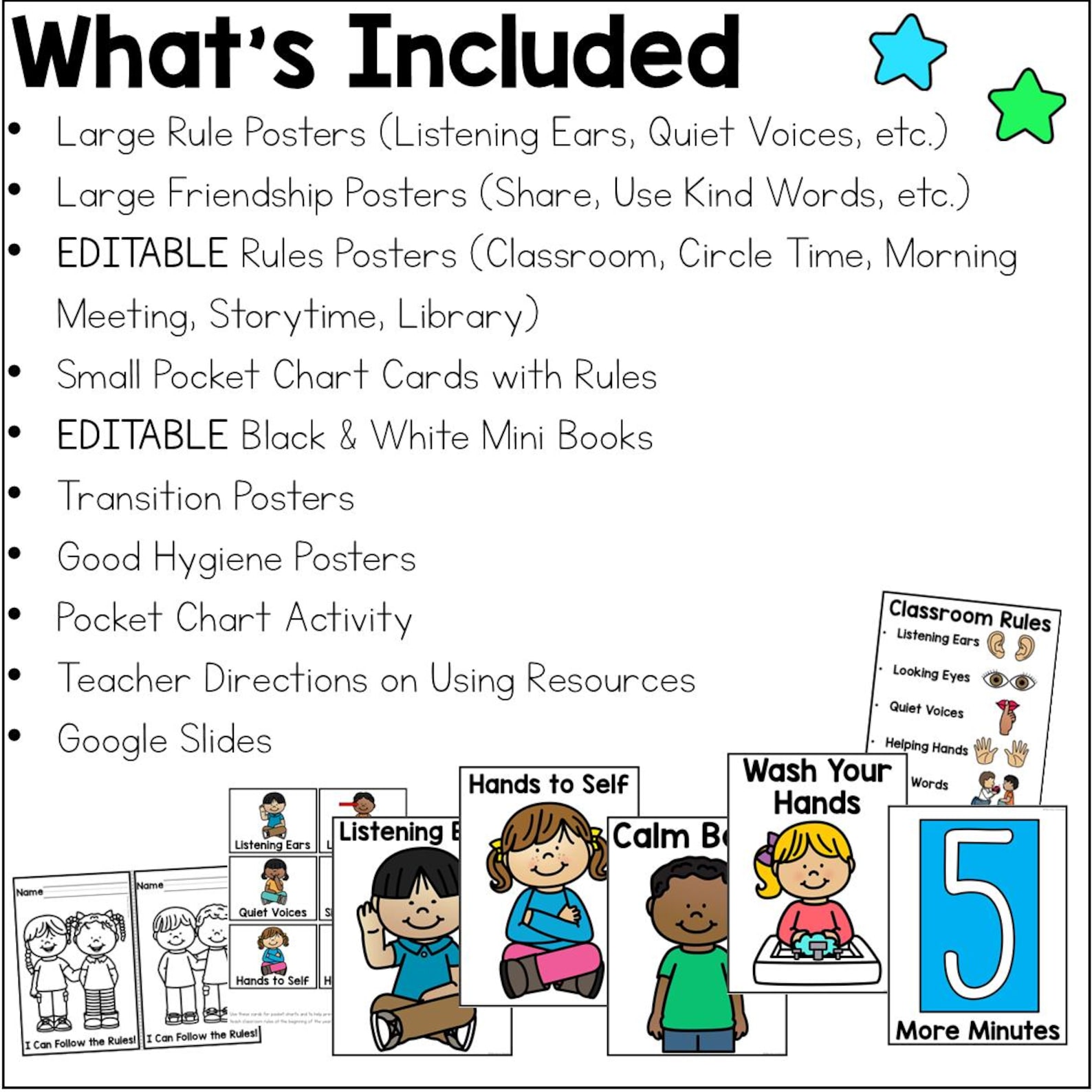 Editable Classroom Rules Posters: Preschool, Kindergarten Visuals (PDF ...