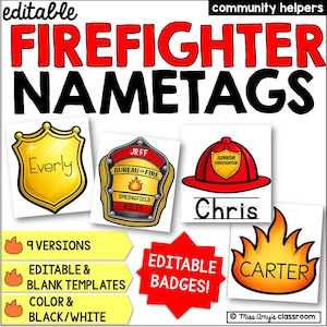 Editable Firefighter Name Tags - Fire Safety Week Printable Badges ...