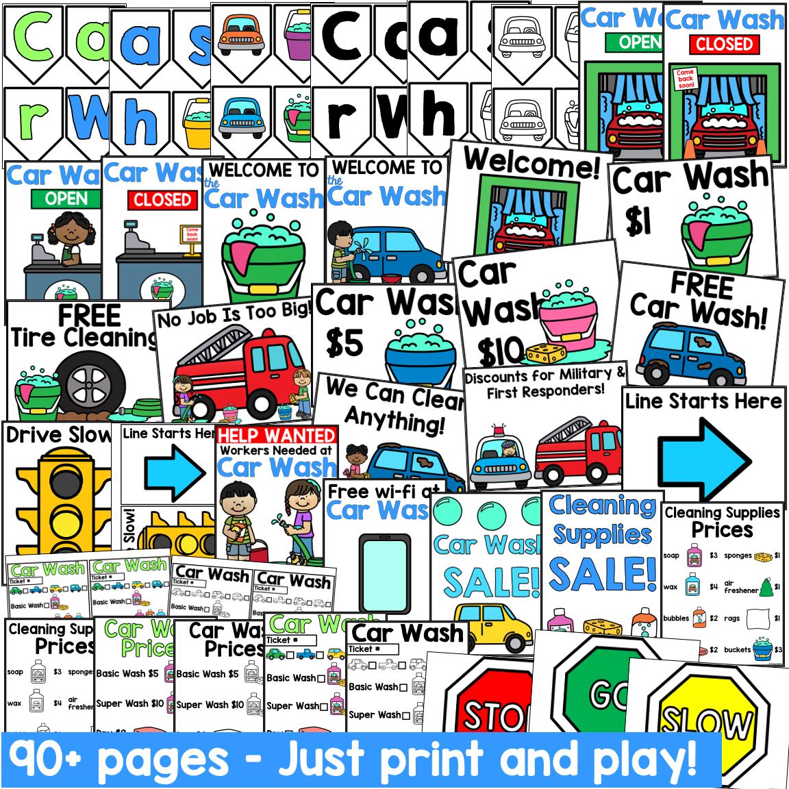 Car Wash Dramatic Play Printables – Preschool Learning Activity Pack ...