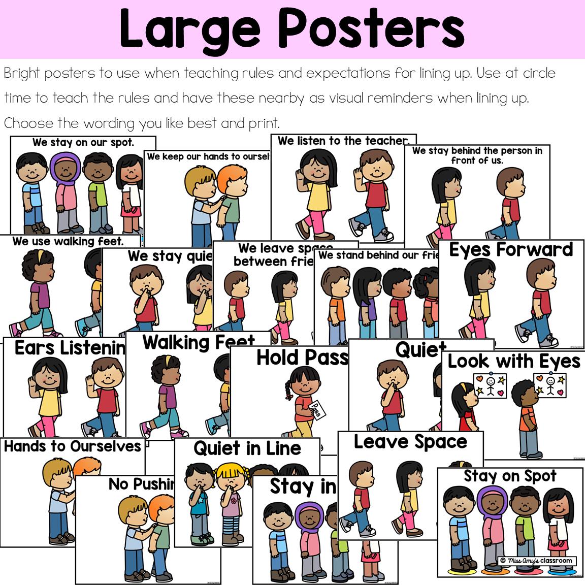 Preschool Line up Rules Poster Set: Classroom Management Printables ...