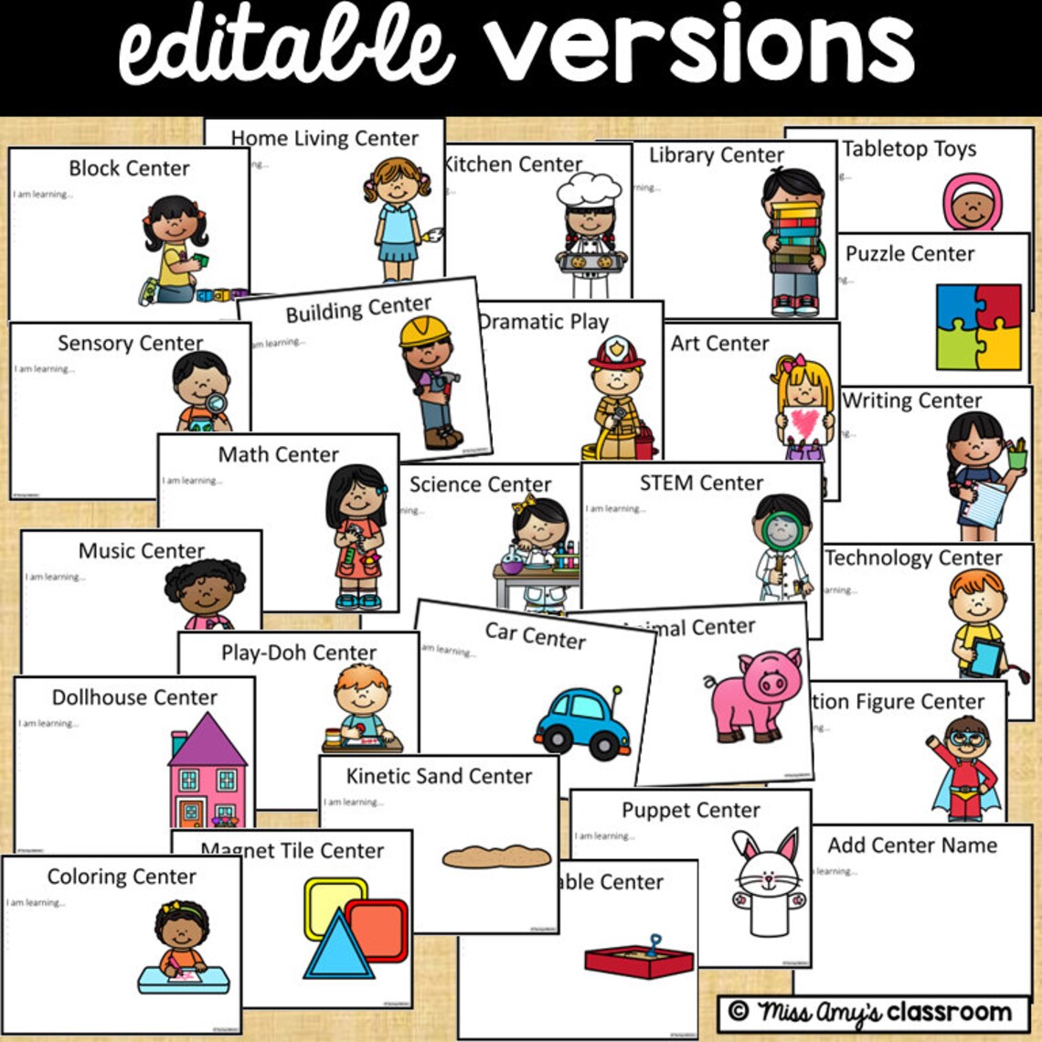 Preschool Center Signs With Learning Objectives (editable) and Images ...