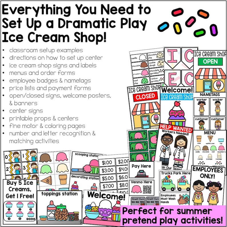 Ice Cream Shop Dramatic Play Printable – Summer Preschool Activity (PDF ...