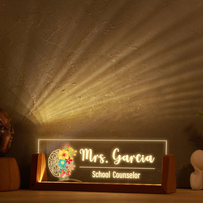 School Counselor Desk Name Plate Night Light, Counselor Desk Sign ...