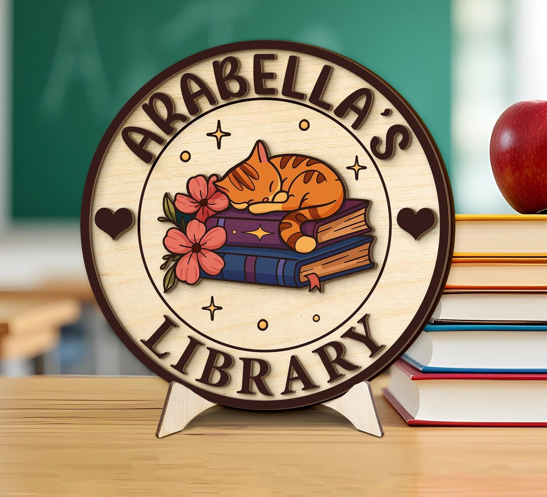 Personalized Library 2 Layer Wood Sign Custom Book Decor Bookshelf Sign ...