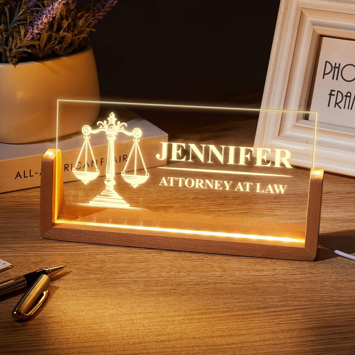 Personalized Attorney Desk Name Plate: Legal Office Decor Night Light ...