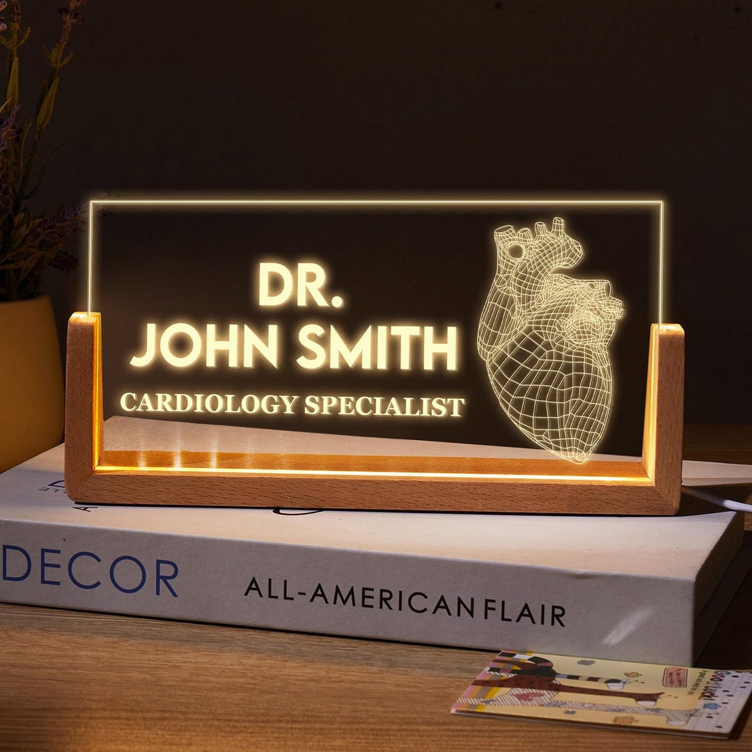 Cardiology Desk Sign LED Light, Cardiologist Name Plate, Personalized ...
