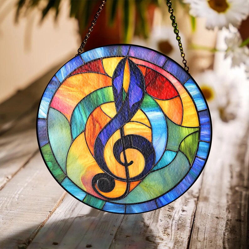 Music Teacher Stained Glass Suncatcher, Music Lover Gift, Treble Clef ...