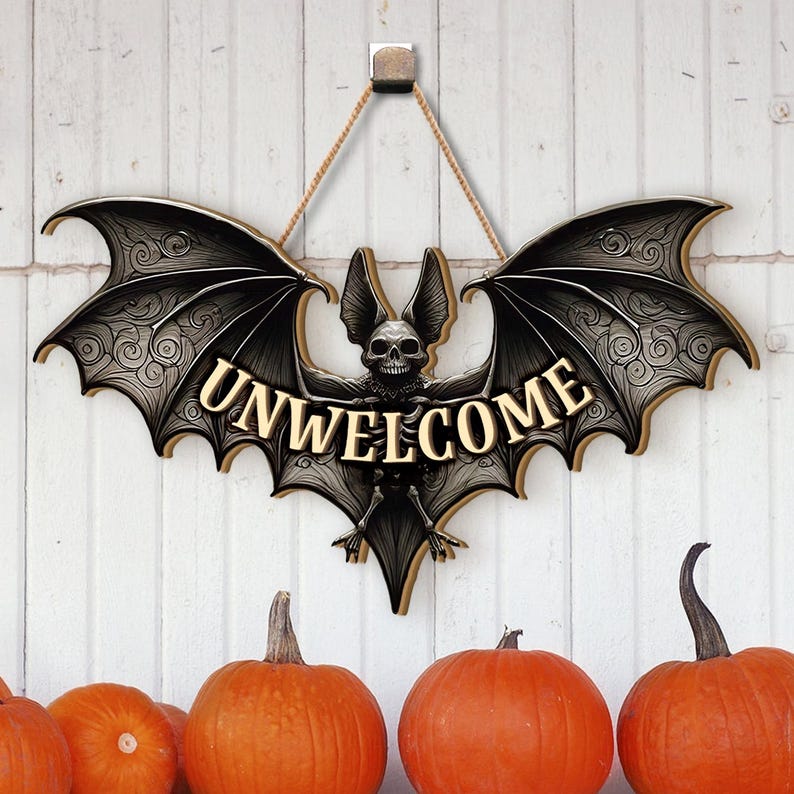 Gothic Bat Door Sign: Creepy Skull Halloween Decor - Etsy