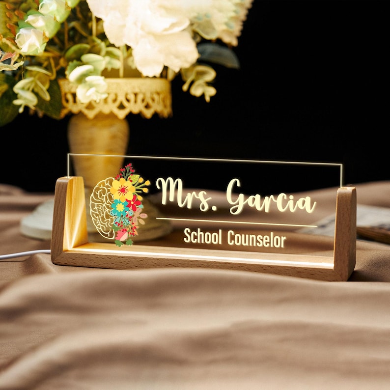 School Counselor Desk Name Plate Night Light, Counselor Desk Sign ...