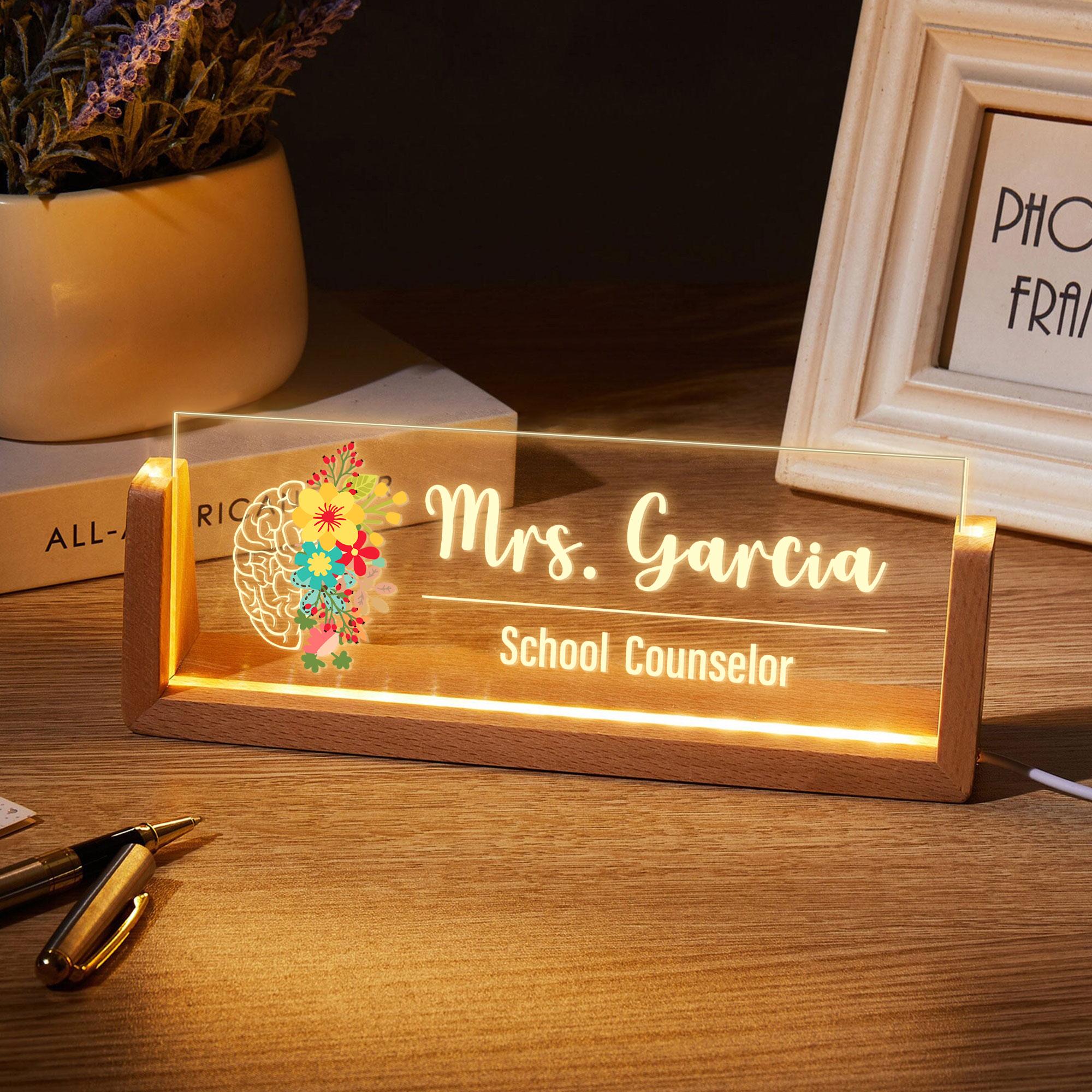 School Counselor Desk Name Plate Night Light, Counselor Desk Sign ...