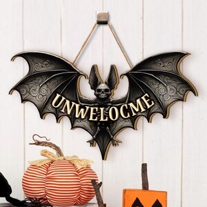 Gothic Bat Door Sign: Creepy Skull Halloween Decor - Etsy