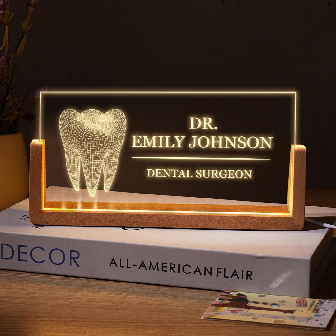 Dentist Desk Sign, Dental Surgeon Name Plate Led Light, Personalized ...