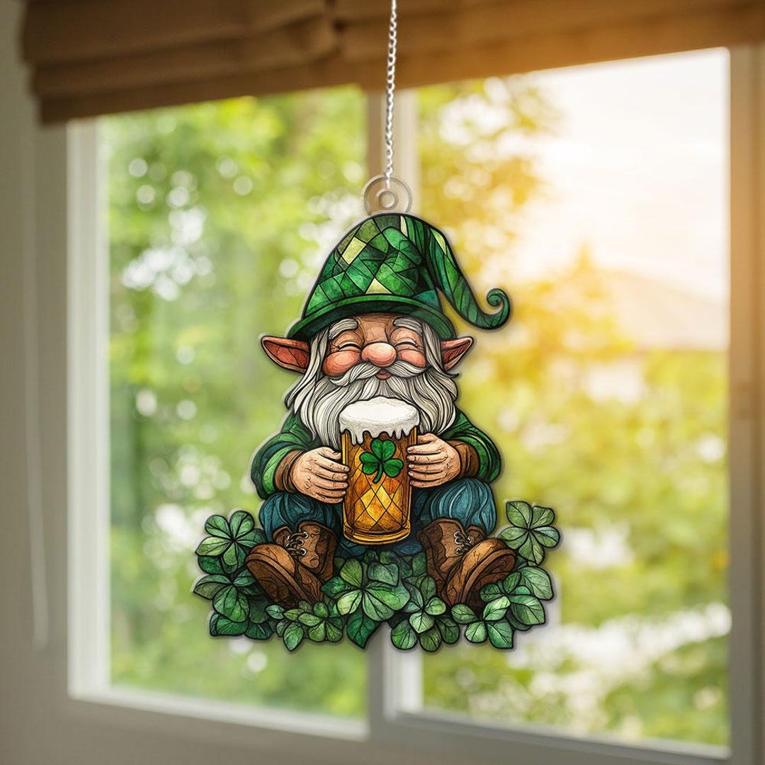 Irish Gnome Decor, Gnome Window Hanging, Irish Ireland Ornament, St ...